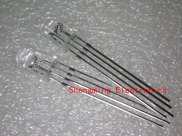 50PCS LED 5MM RGB Common Cathode 4Pin Tri-Color Emitting Diodes Water ...