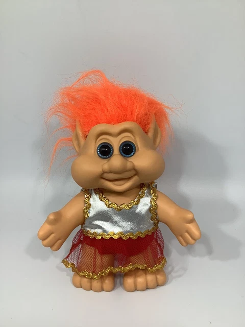 VINTAGE ITB 1991 Troll Doll Figure Toy 7” Red Silve Dress Orange Hair ...