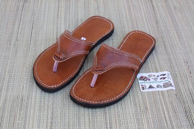 SANDALES TYPE TONGS - Homme & Femme - SUPERBE CUIR MARRON - Fait Main ...