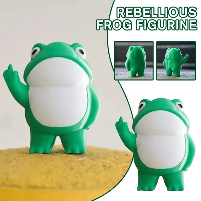 REBELLIOUS FROG FIGURINE Standing Frog Middle Finger For Desktop Statue ...