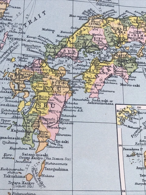 1943: MAP OF Japan & Korea Inset Japanese Empire Larger Than A3 Size ...