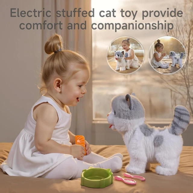 WALKING TOY CAT with Remote Control Leash, Plush Cat Electronic ...