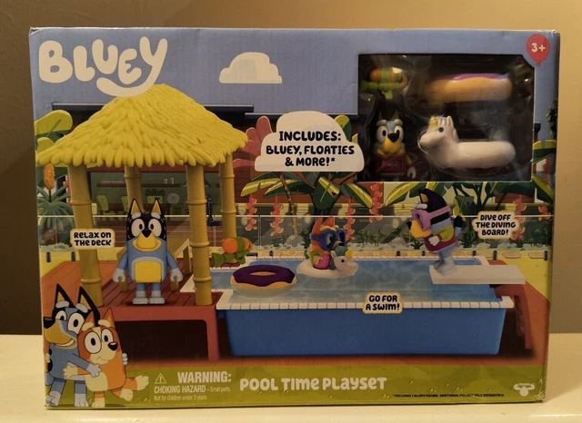 BLUEY POOL TIME Playset - Bluey Figure, Pool, Floaties, Deck w/ Cabana ...
