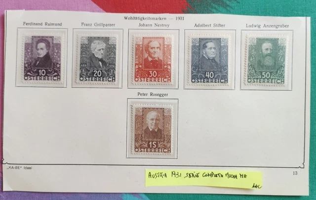 FRANCOBOLLI AUSTRIA 1931 Serie Completa Nuova M.H. ALTISSIMO CTG EUR 10 ... FRANCOBOLLI AUSTRIA 1931 Serie Completa Nuova M.H. ALTISSIMO CTG EUR 10 ...