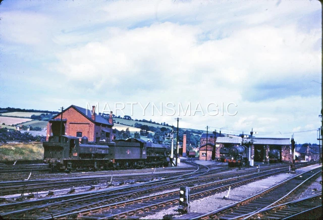 T1-1 ORIGINAL 35MM Steam Railway Slide view over Exeter St Davids shed ...