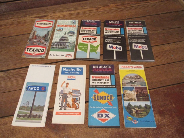 VINTAGE LOT 1970'S Road Maps Texaco Mobil Sunoco Arco Exxon Gas Oil ...