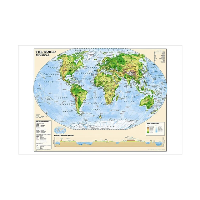 WORLD MAP PHYSICAL MAP LARGE POSTER ART PRINT SIZE 59*39in £11.34 ...