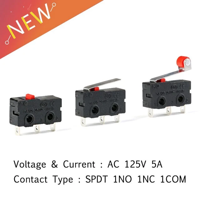 10PCS MINI MICRO Limit Switch Roller Lever Arm SPDT Snap Action LOT 5A ...