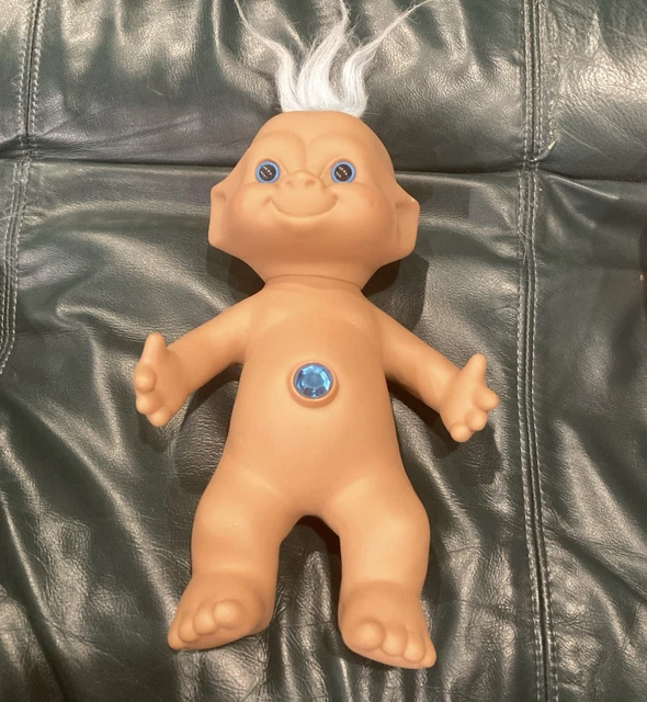 VINTAGE ACE TREASURE Troll Wishstone 10" Newborn Baby Doll Blue Gem ...