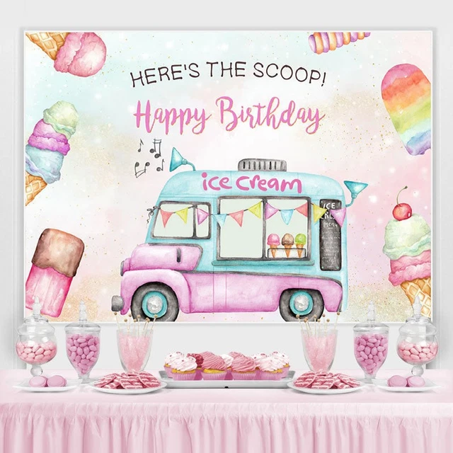 HERES THE SCOOP Ice Cream Cart Sweet Birthday Backdrop $36.09 - PicClick AU