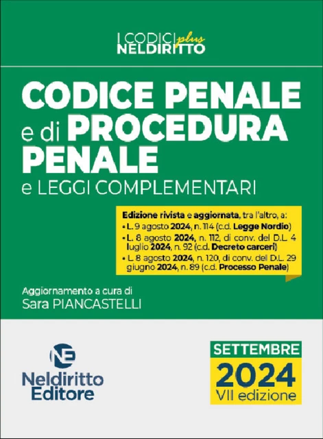 CODICE PENALE E Di Procedura Penale 2024. Aggiornato Alla Legge Nordio ...