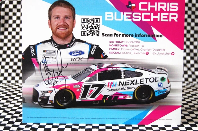 SCHEDA FAN NASCAR autografata Chris Buescher #17 NEXLETOL, RFK Racing ...