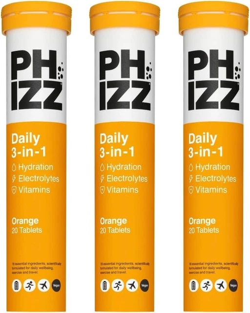 PHIZZ ELECTROLYTE & Multivitamin Tablets 60 Effervescent Vegan ...