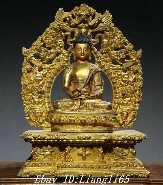 13'' OLD TIBET Nepal Bronze Gilt Shakyamuni Sakyamuni Amitabha Buddha ...