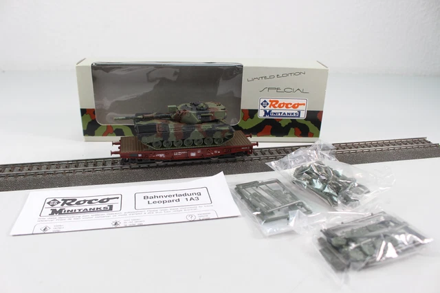 ROCO MINITANKS H0 813 Schwerlastwagen Rlmmp mit Leopard 1 A3 OVP (L33 ...