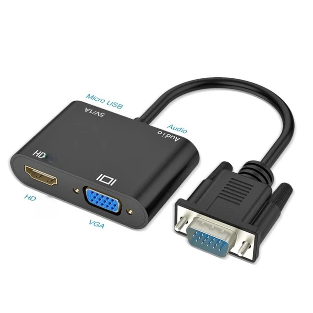 VGA TO HDMI-COMPATIBLE Adapter Conventer with 3.5mm Audio VGA Splitter ...