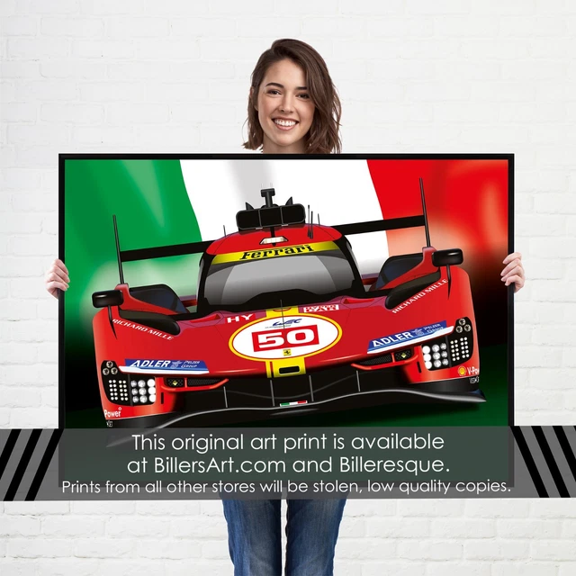 FERRARI 499P - Le Mans Racing Car poster on an Italian Flag background ...