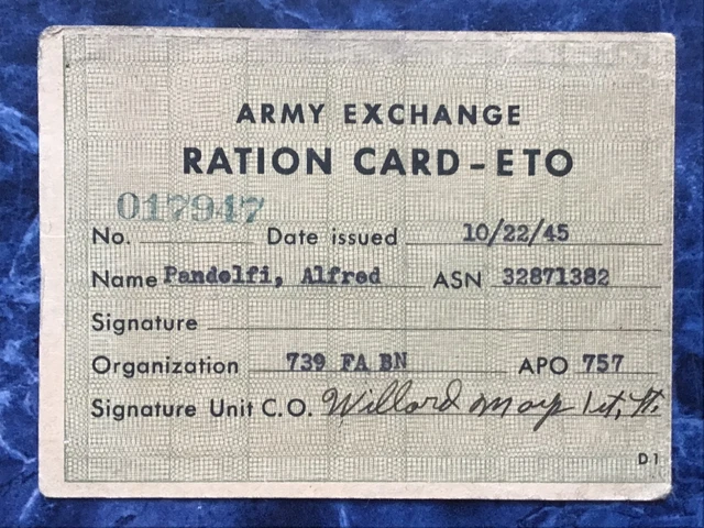 WW2 ARMY EXCHANGE Ration Card ETO - 10-22-1945 £14.27 - PicClick UK