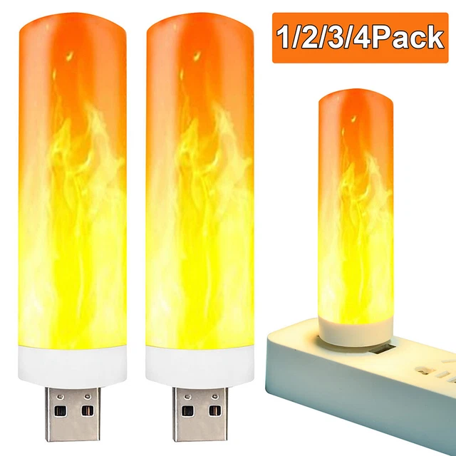 USB LED FLAME Lights Flameless Flickering Effect Lamp Bulbs Home Party ...