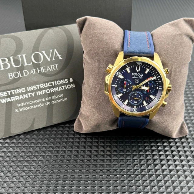 BULOVA - MARINE Star Quartz Men's Chronograph Calenbdar Blue Watch ...