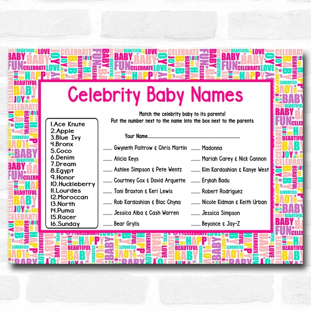 FUN WORDS BABY Shower Games Celebrity Baby Name Cards £7.95 - PicClick UK