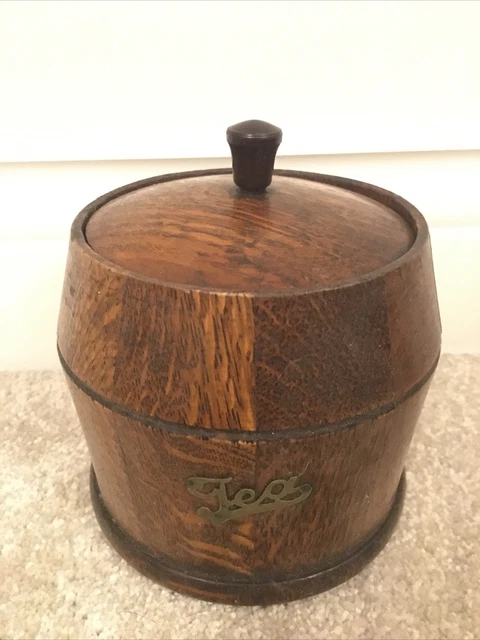 ANTIQUE OAK WOOD Tea Caddy Authentic Lined Container Vintage Kitchen ...