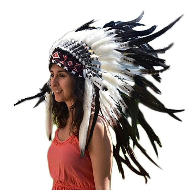 X12 SOMBRERO INDIO penacho de tres colores blanco y negro ydoble pluma ...
