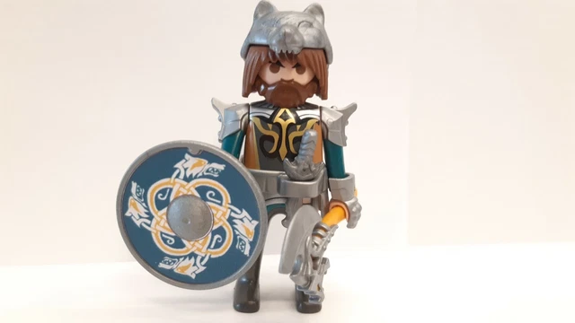 PLAYMOBIL WOLF WARRIOR Viking 70236 with Custom Shild - excellent like ...
