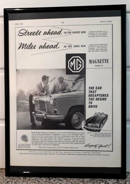FRAMED ORIGINAL CLASSIC Car Ad for MG Magnette Mk III from 1961 £14.45 ...
