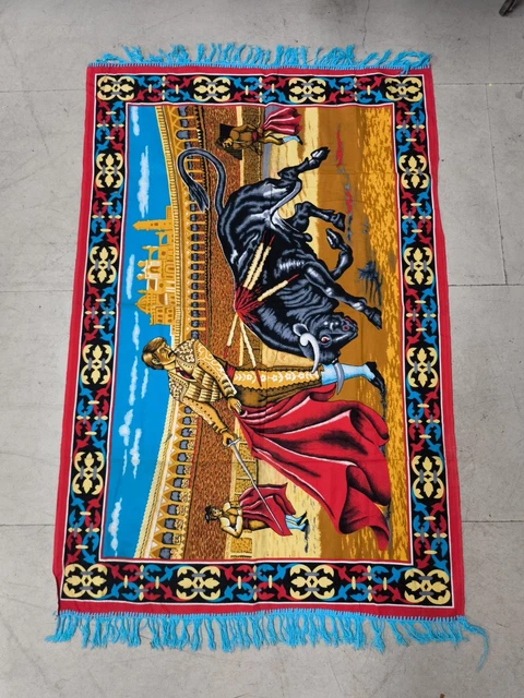 VINTAGE MATADOR TAPESTRY Spanish Bull Fighting Wall Hanging Rug 100 x ...