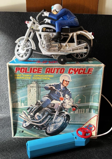 JUNIOR PRODUCT JAPAN Police Auto Cycle Tin Toy Motorcycle Battery Op ...