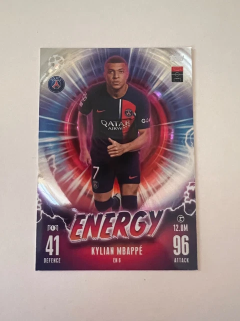 TOPPS MATCH ATTAX 2023/2024 23/24 Kylian Mbappe Energy #EN6 PSG EUR 13 ...