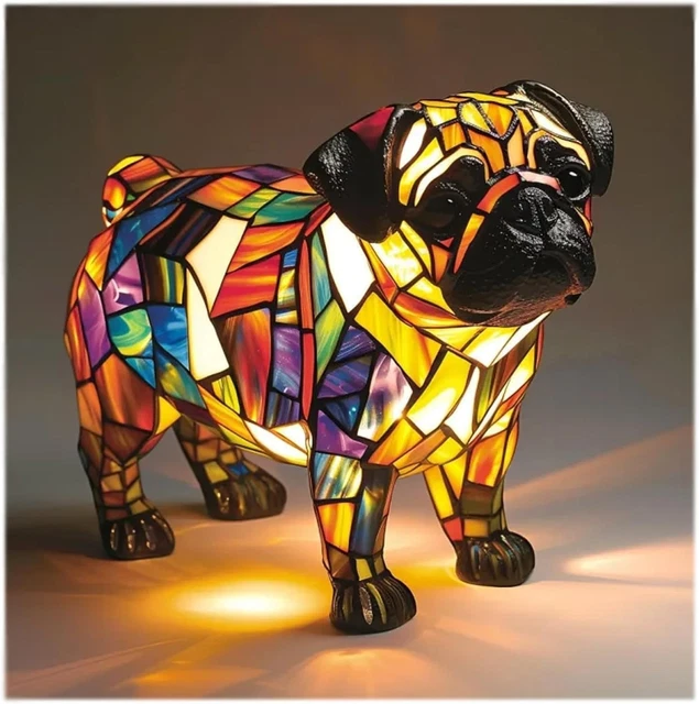UK VARIOUS BREED Dog Shaped LED Table Lamp Art Resin Ornament Bedroom ...
