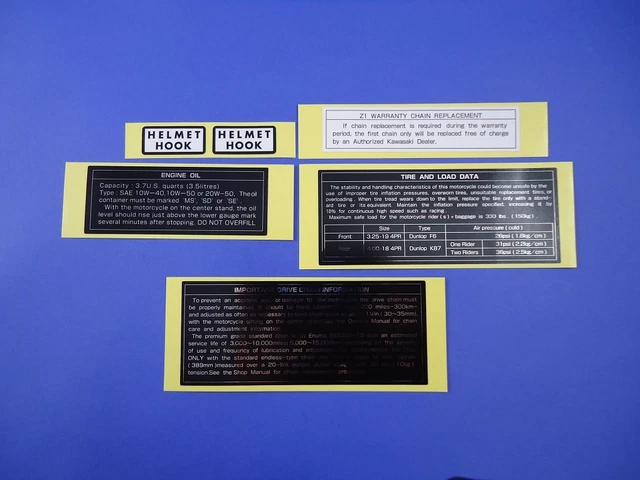 KAWASAKI Z1 CAUTION Stickers Z900 Warning Info Helmet Lock Service ...