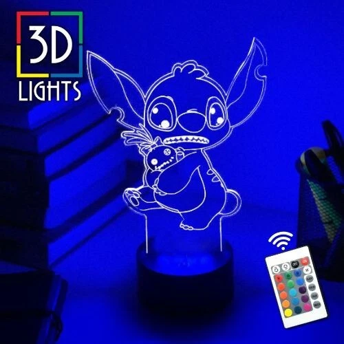STITCH LILO AND STICH 3D Acrylic LED 7 Colour Night Light Touch Table ...