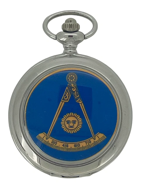 PAST MASTER MASONIC Glass Back Mechanical Silver Case Pocket Watch And ...
