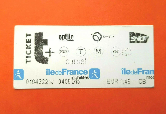 SNCF RATP TICKET Metro - bus - rer - T - urban section - PARIS - TBE £2 ...