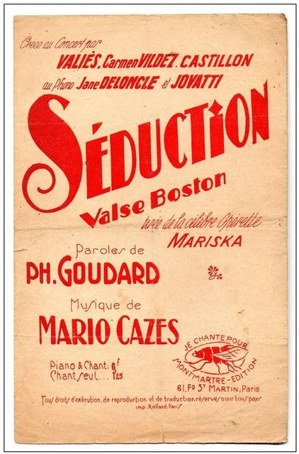 PARTITION MONTMARTRE ÉDITION, Séduction de Philippe Goudard, Mario ...