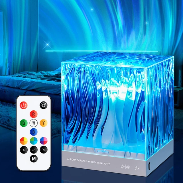 CUBE NORTHERN LIGHTS Water Wave Night Light W/ Remote LED Atmosphere ...