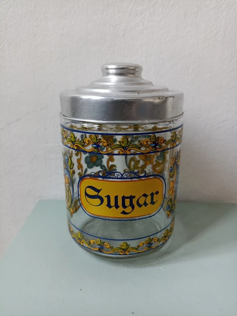 VINTAGE CERVE ITALIAN Sugar Jar Pot Pretty Floral Made In Italy Yellow ...