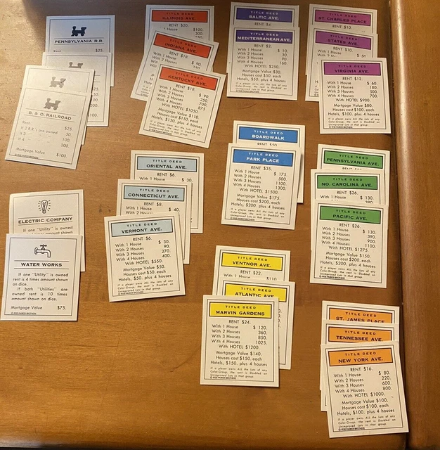 MONOPOLY BOARD GAME Complete Set of Property Cards Replacement Parts ...