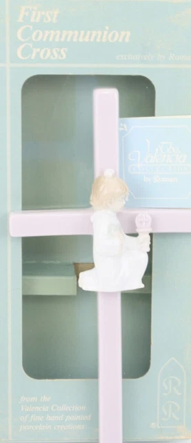 NEW 1985 NOS Hand Painted Porcelain First Communion Cross Roman ...