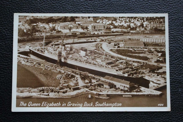 CUNARD WHITE STAR Line Rms Queen Elizabeth Original Real Photo Postcard ...