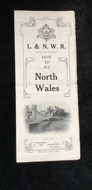 1909 LNWR PASSENGER Railway Guide Leaflet & Map How To See North Wales ...