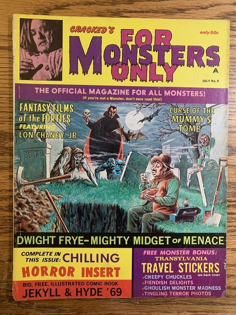 FOR MONSTERS ONLY Mag July 1969 Vintage Dracula Mummy Lon Chaney Jr VG ...