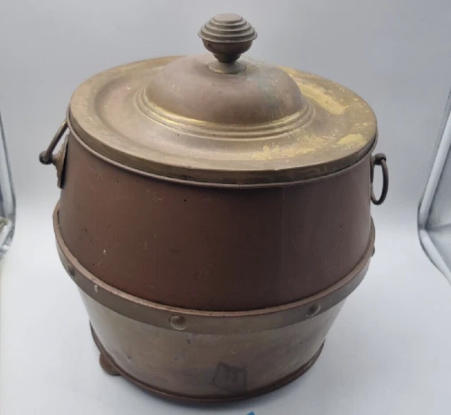 VINTAGE COPPER / Brass Large Pot Ideal Fireside Coal Tinder Storage x1 ...