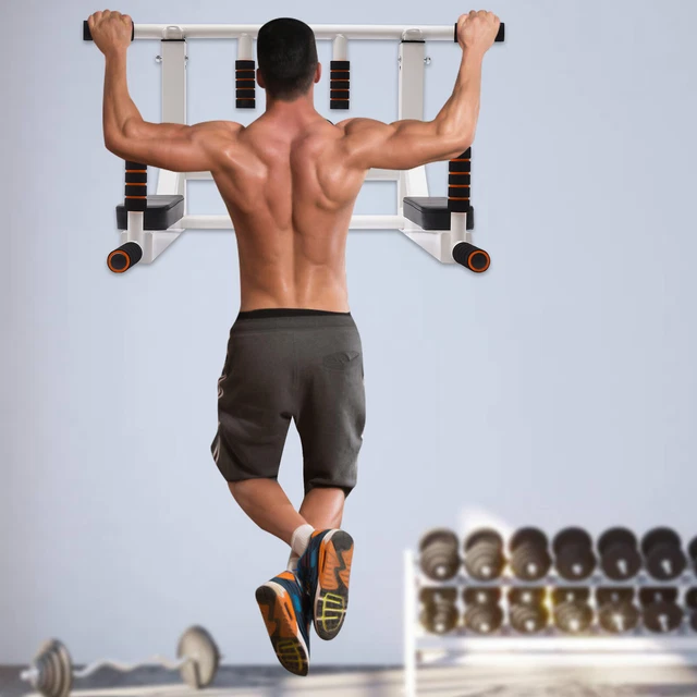 CHIN UP BAR Power Pull Up Wall Mounted Home Gym Fitness Dip Station ...