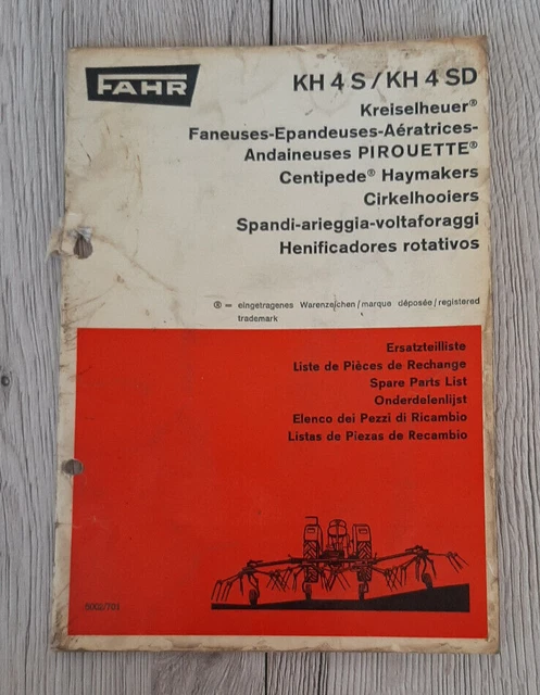 ORIGINAL FAHR ERSATZTEILLISTE KH 4 S/KH 4SD Kreiselheuer EUR 19,00 - PicClick DE