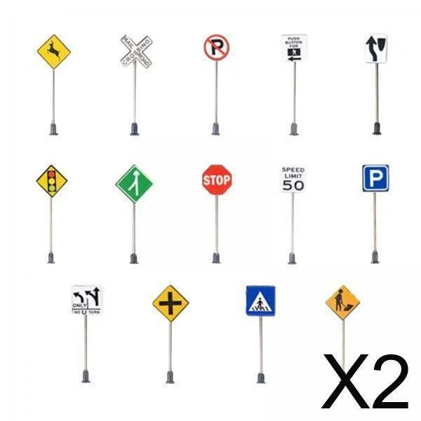 28 PIECE 1/87 HO Scale Traffic Signs Railway City Road Signs Layout ...