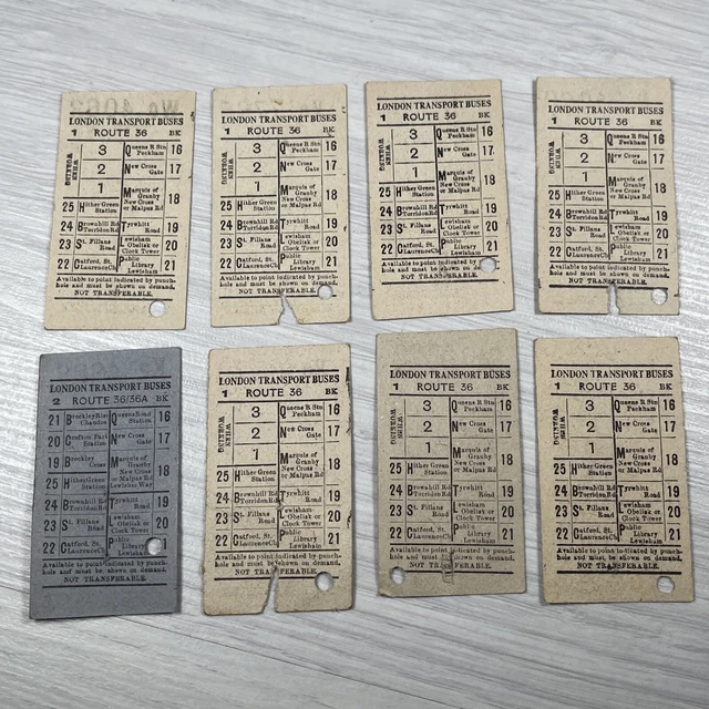 VINTAGE BELL PUNCH Co London Bus Ticket Route 36 X8 £14.95 - PicClick UK